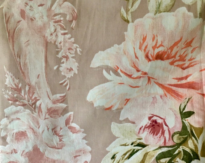 Beautiful Pair Vintage Mid Century Roses Floral Cartouche Cotton ...