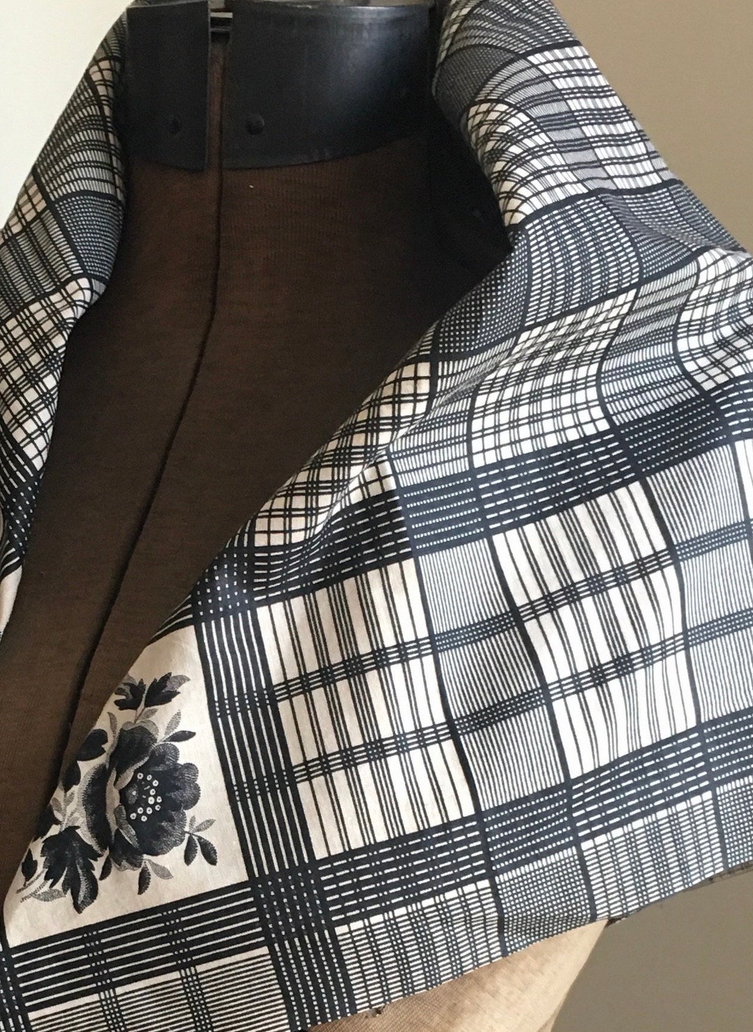 Beautiful Antique 19th Century Floral Plaid With Picotage French Cotton ...