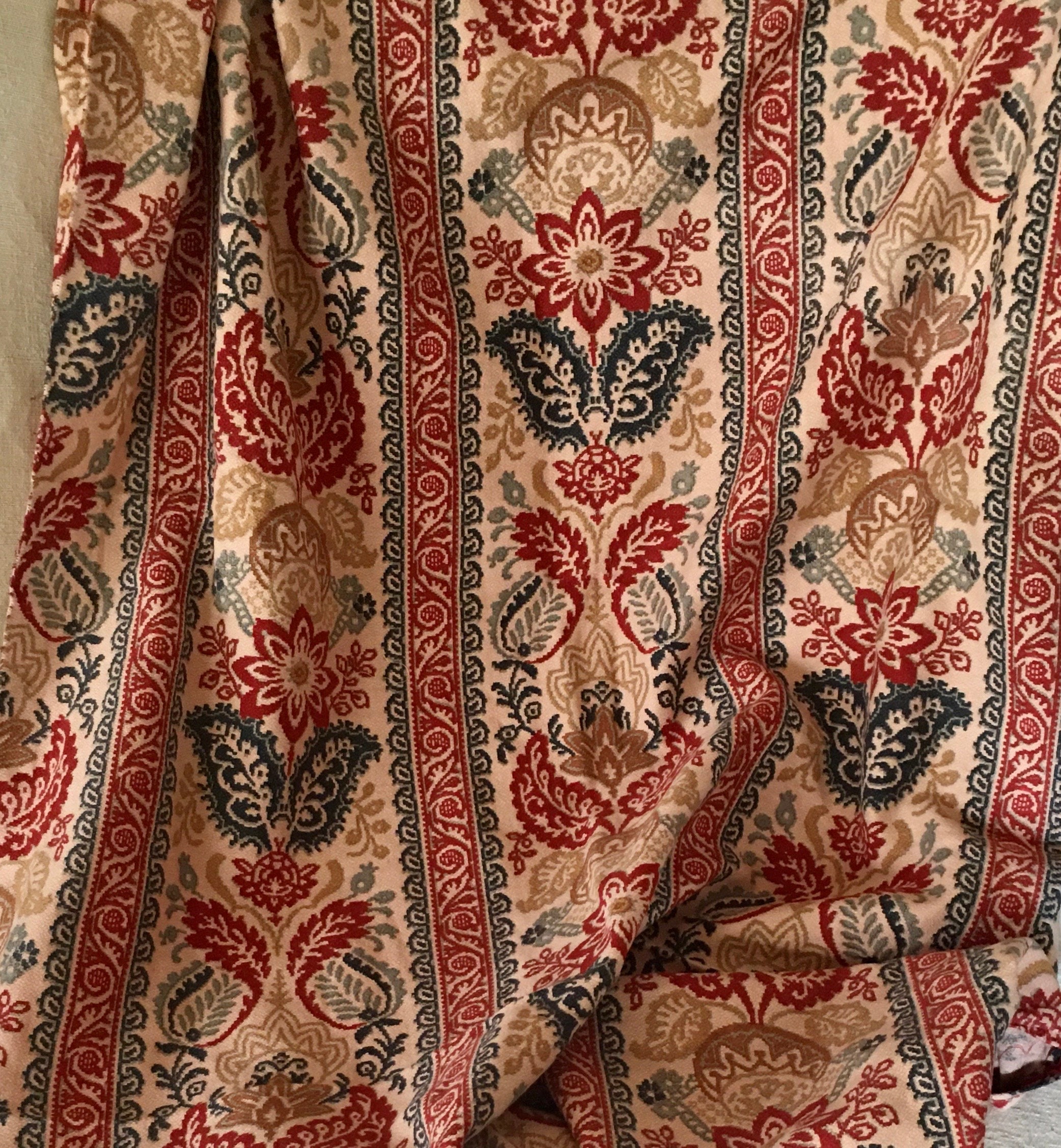 Antique French Folksy Provincial Floral Cotton Fabric ~ Embroidered ...