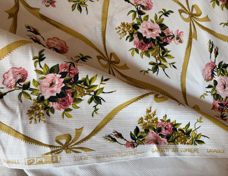 Beautiful Vintage Mid Century French Cottage Floral Roses Ribbon Bows ...