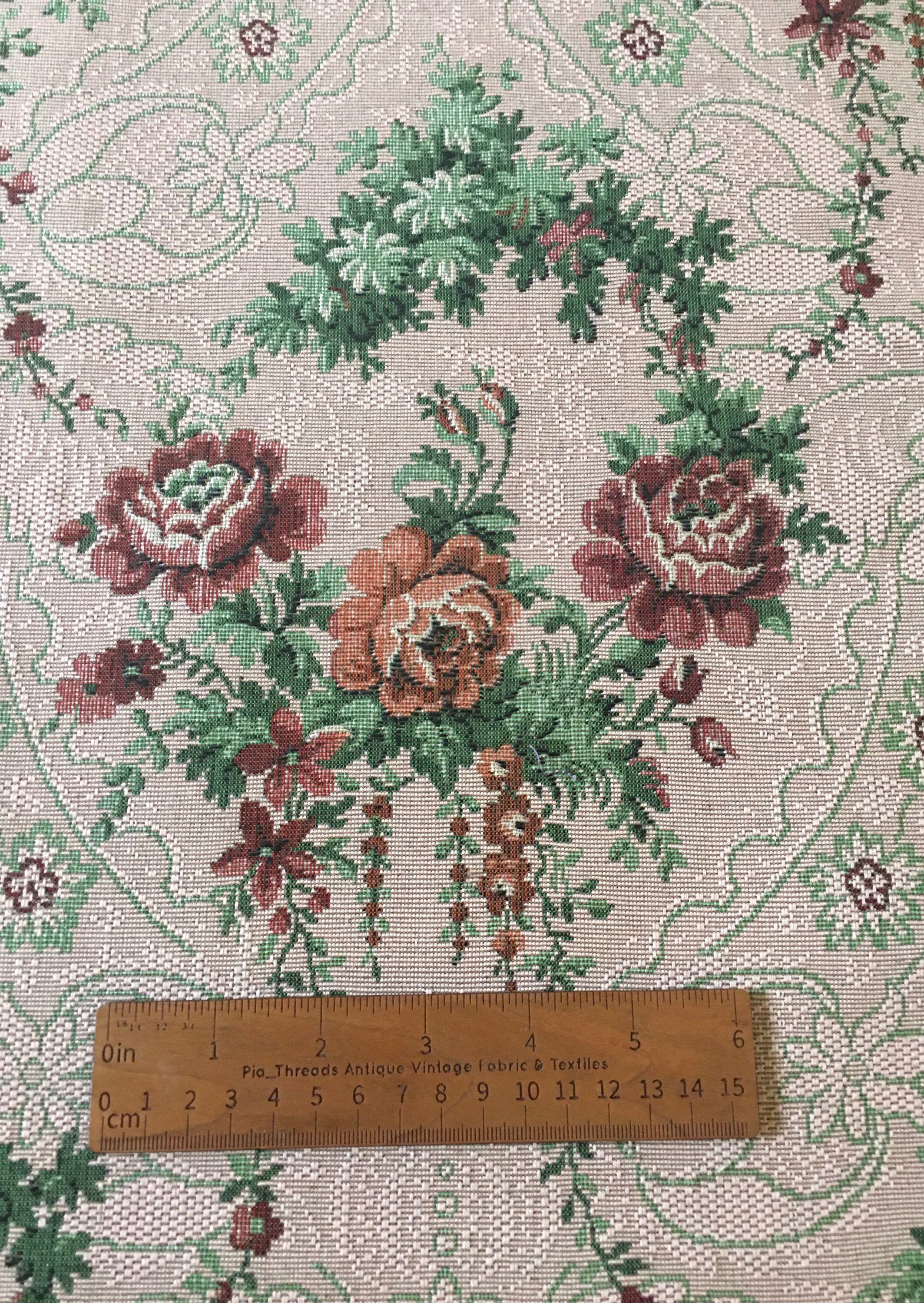Beautiful Antique French Floral Roses Garland Cotton Jacquard Woven ...