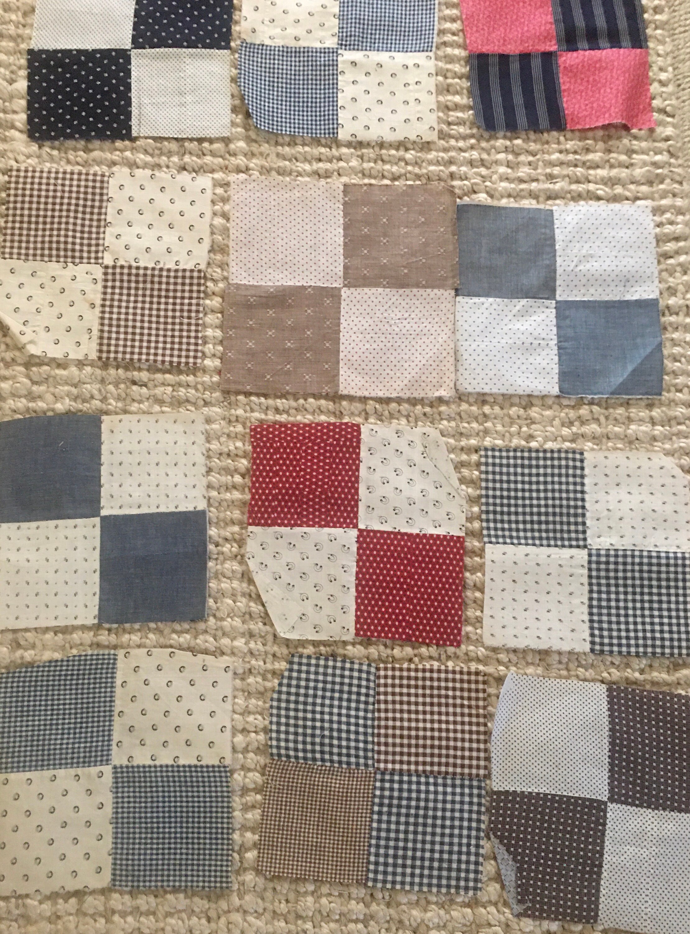 29 Antique Patchwork Quilt Squares Calico Homespun Check & Chambray Indigo Blue Brown Latter ...