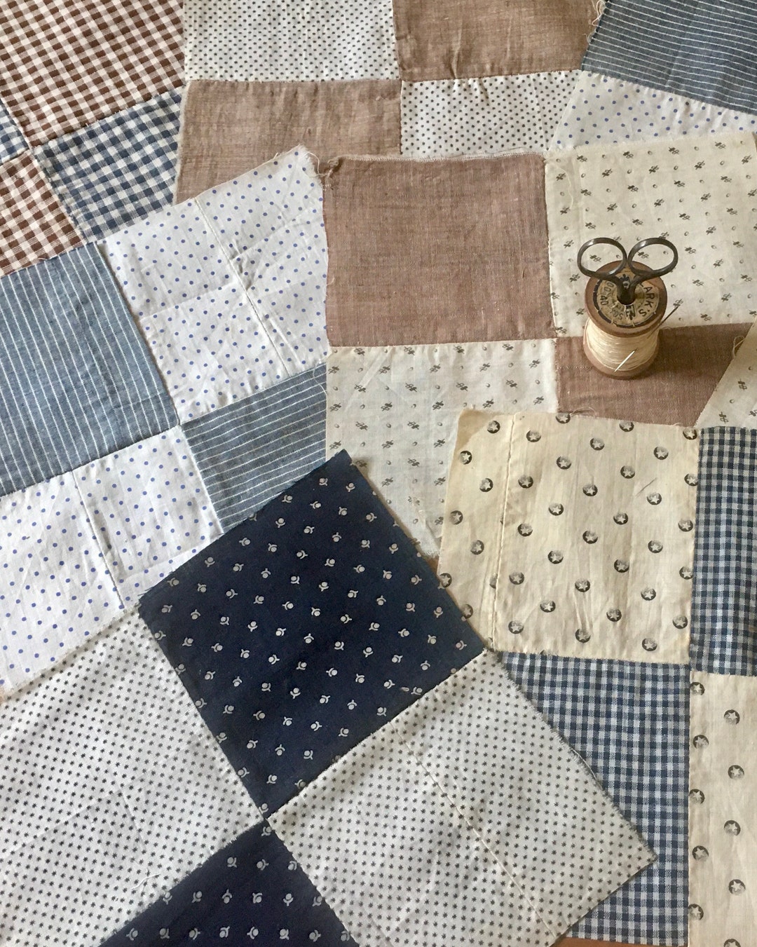 29 Antique Patchwork Quilt Squares Calico Homespun Check & Chambray ...