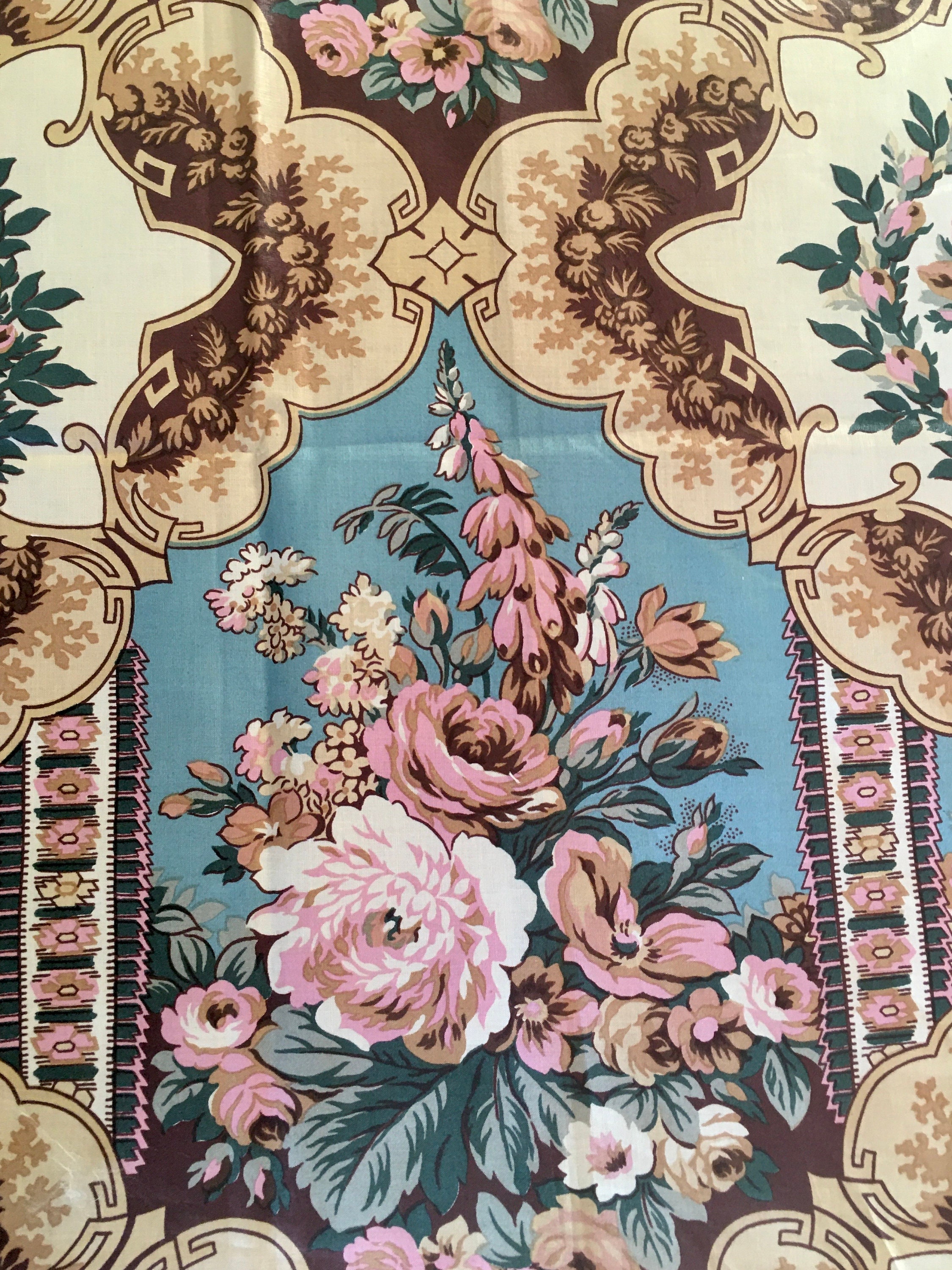 Vintage French Floral Medallion Cartouche Interiors Cotton Fabric ...