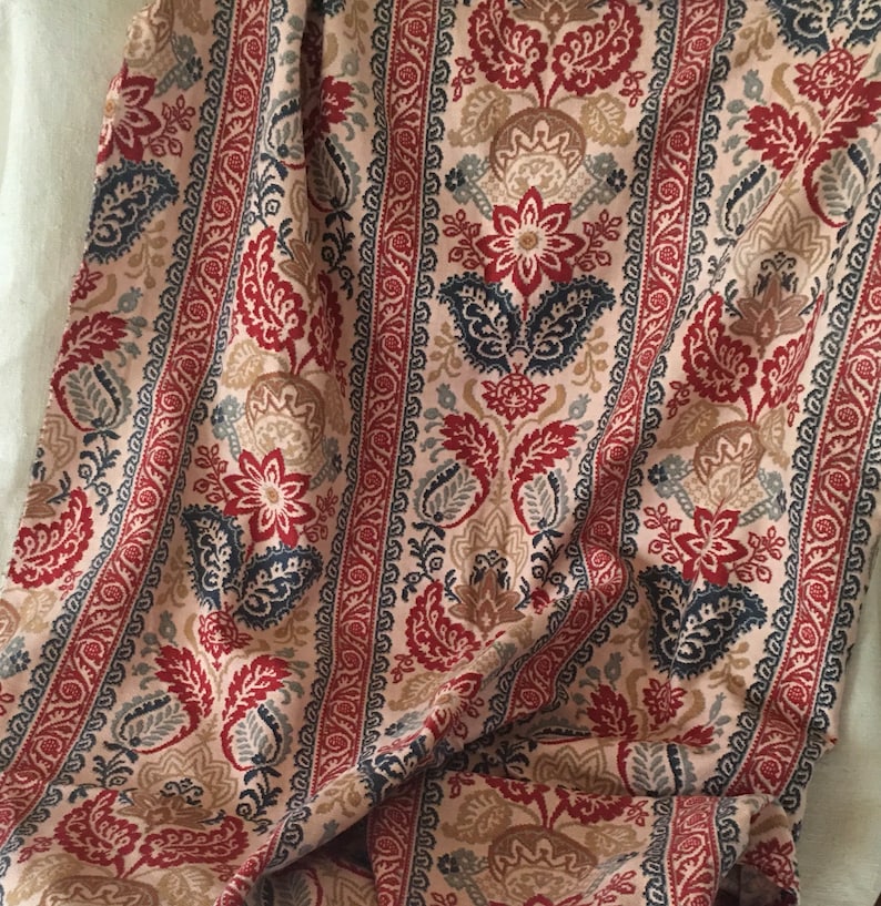Antique French Folksy Provincial Floral Cotton Fabric Embroidered Look ...
