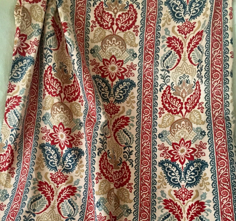 Antique French Folksy Provincial Floral Cotton Fabric Embroidered Look ...