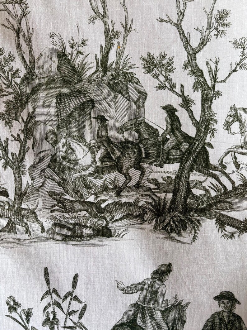 Very Handsome Vintage French Linen Toile ~ Scenic Hunt Equestrian ...