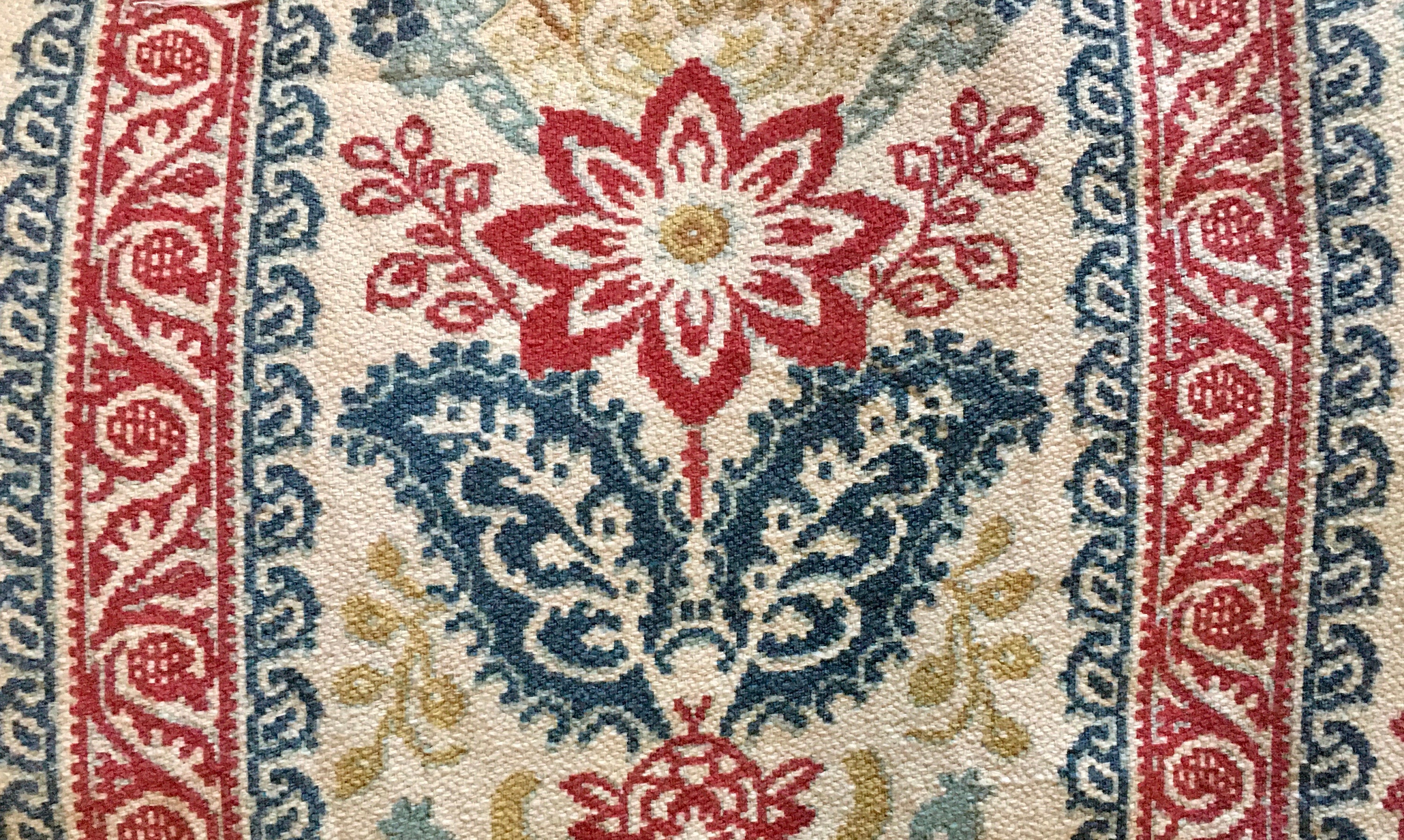 Antique French Folksy Provincial Floral Cotton Fabric ~ Embroidered ...