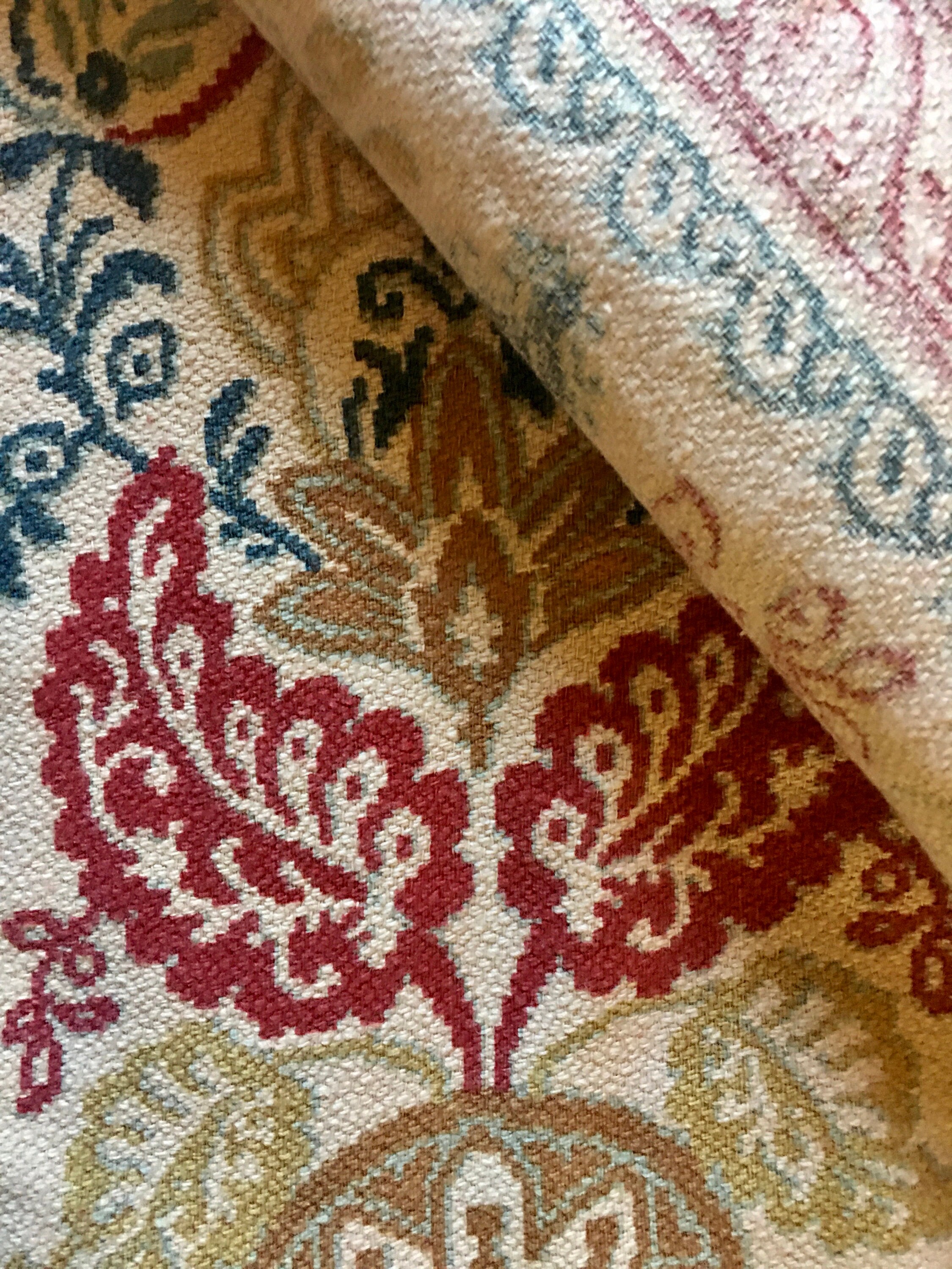 Antique French Folksy Provincial Floral Cotton Fabric ~ Embroidered ...