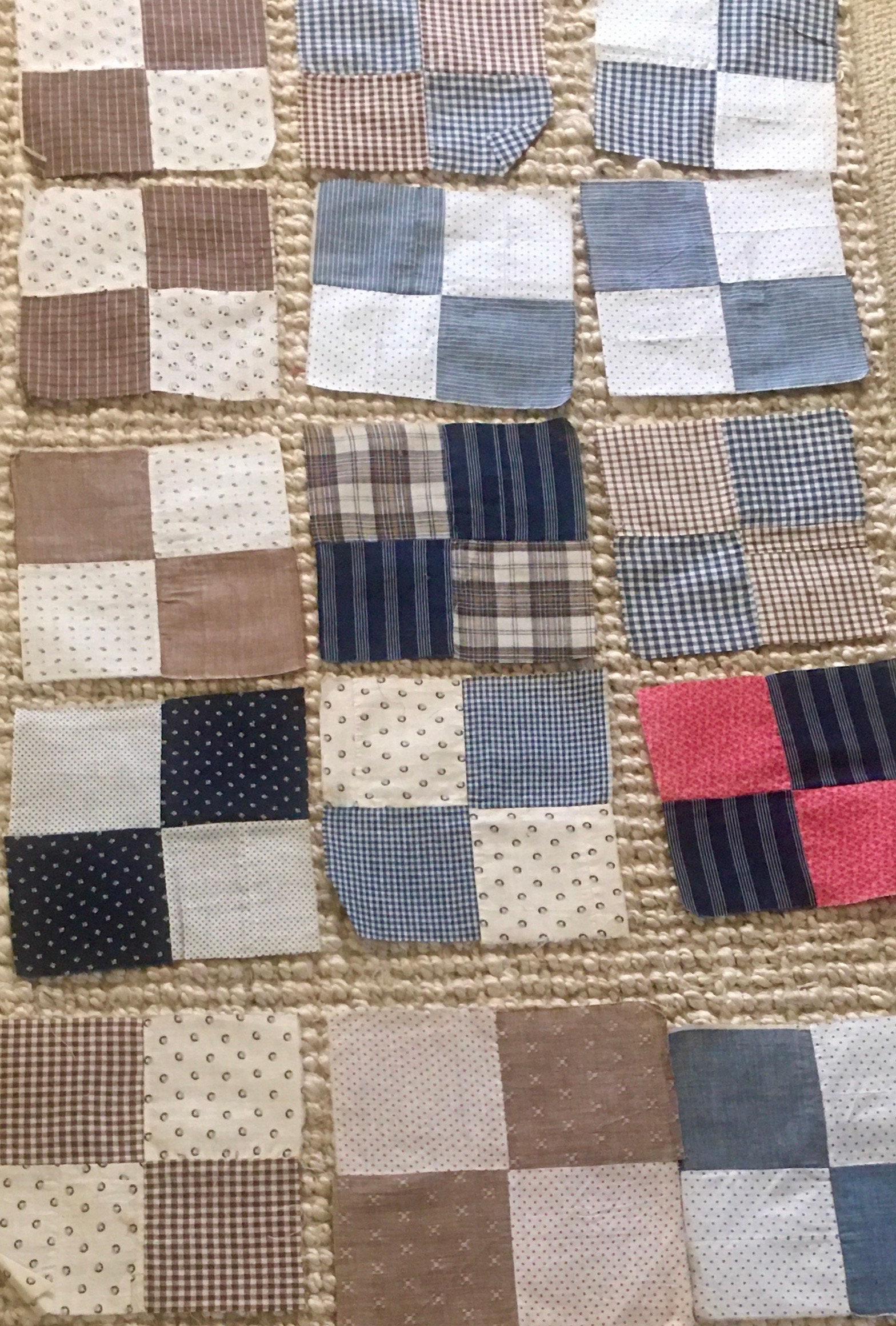 29 Antique Patchwork Quilt Squares Calico Homespun Check & Chambray ...
