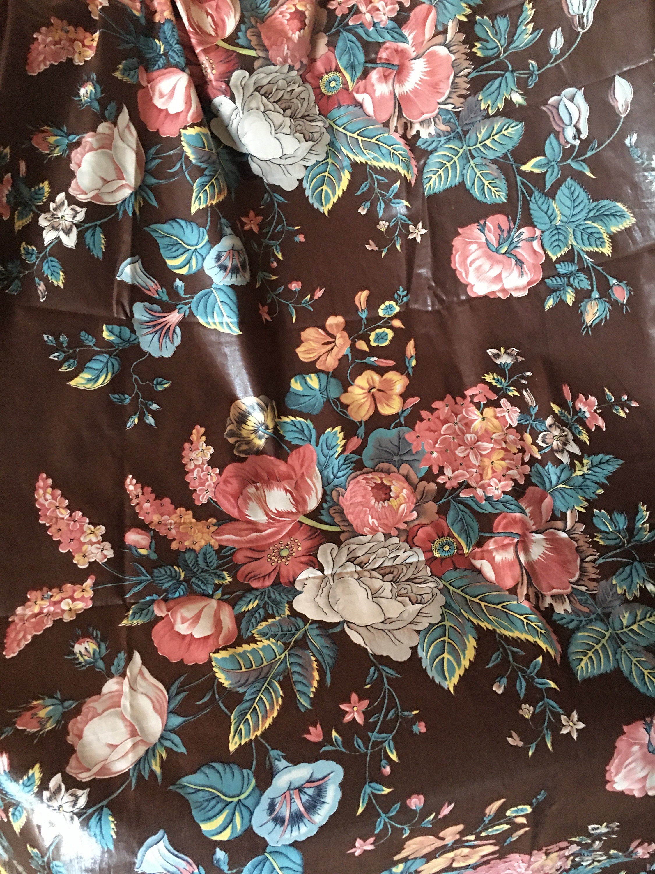 Beautiful Unused Antique English Floral Roses Polished Cotton Chintz ...