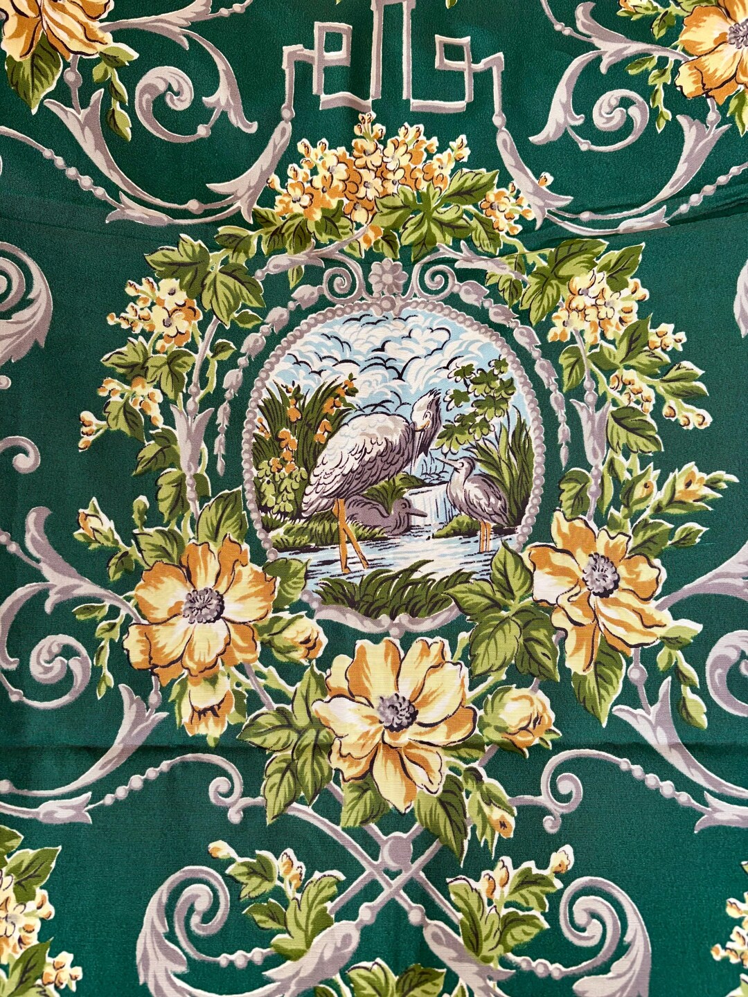 Vintage Circa 1940 Audubon Scenic Egret Crane Heron Bird Floral Cotton ...