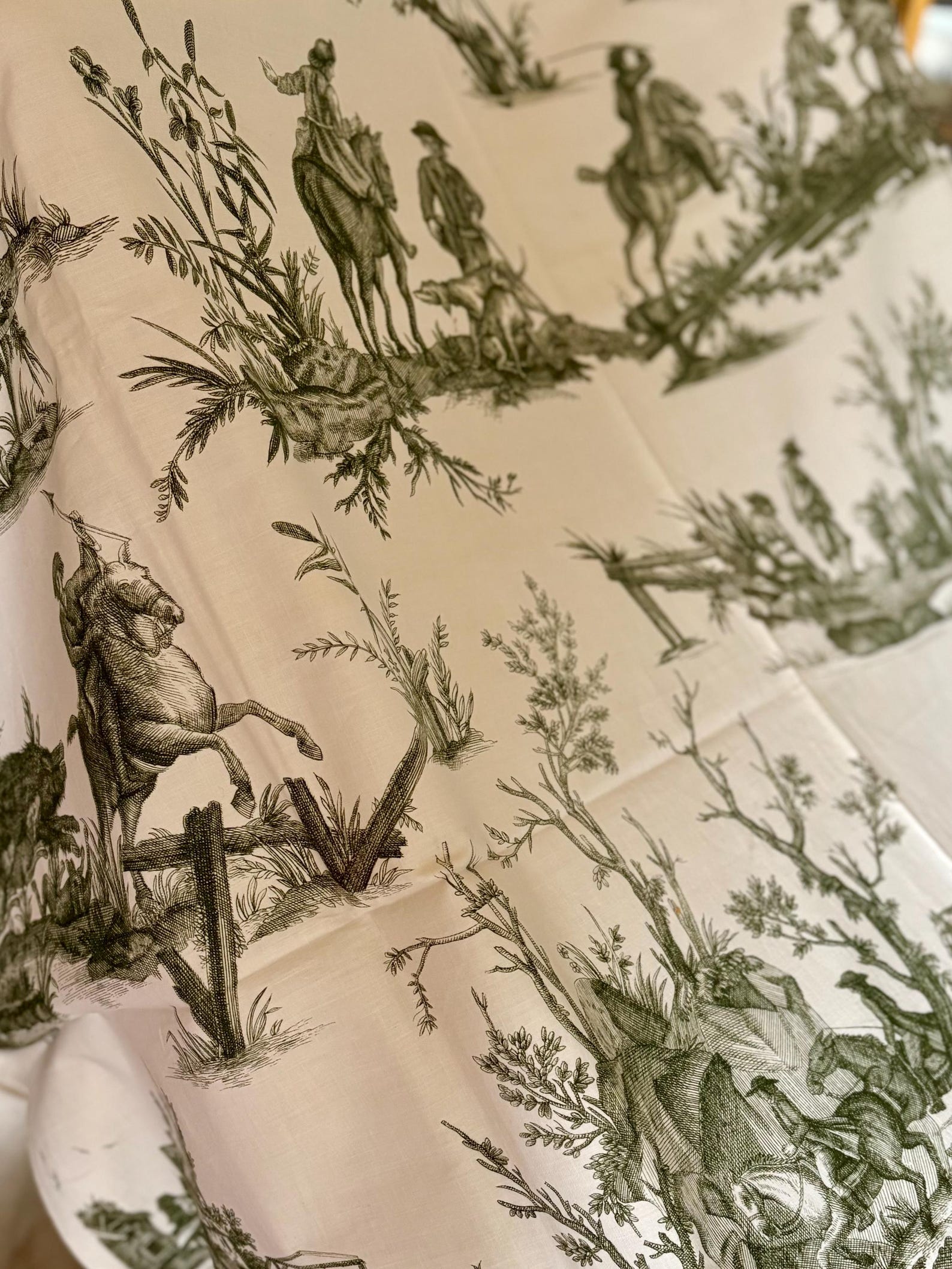 Very Handsome Vintage French Linen Toile ~ Scenic Hunt Equestrian ...