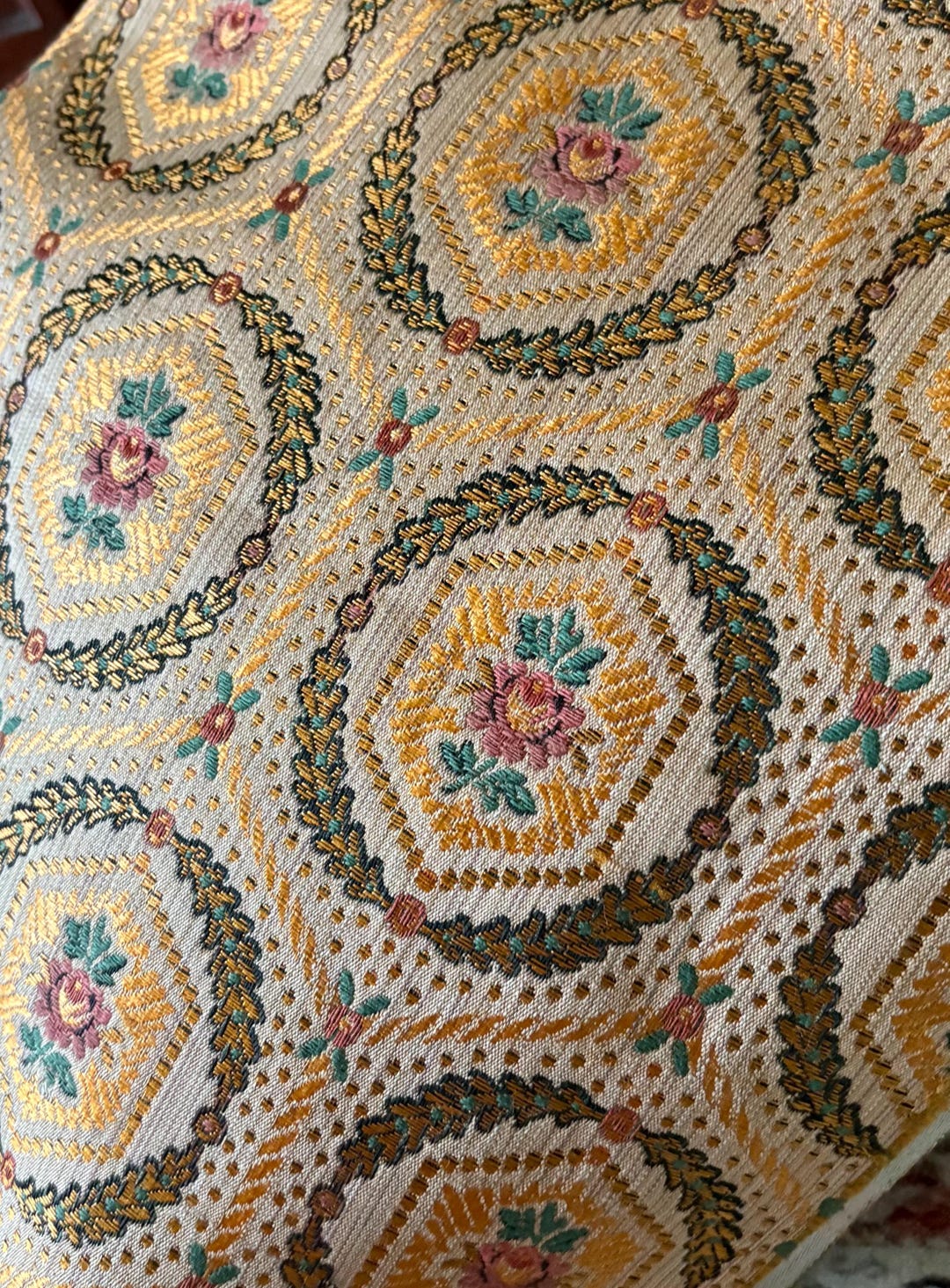 Antique French Laurel Floral Lozenge Design Silk Brocade Jacquard ...