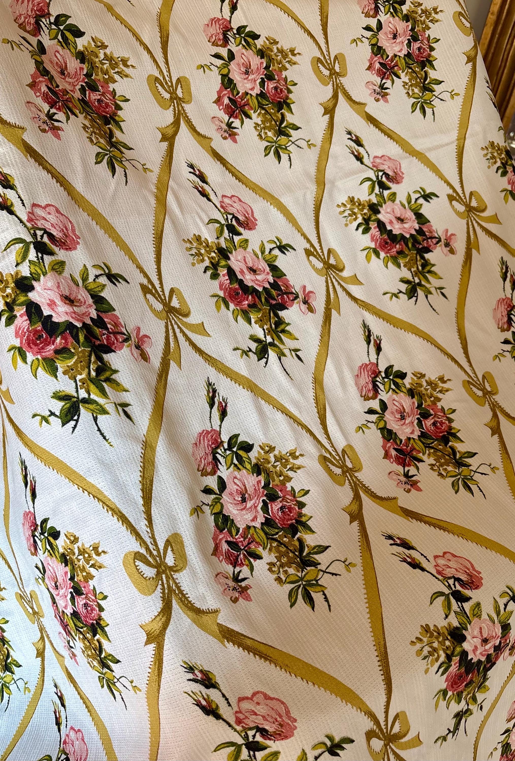 Beautiful Vintage Mid Century French Cottage Floral Roses Ribbon Bows ...