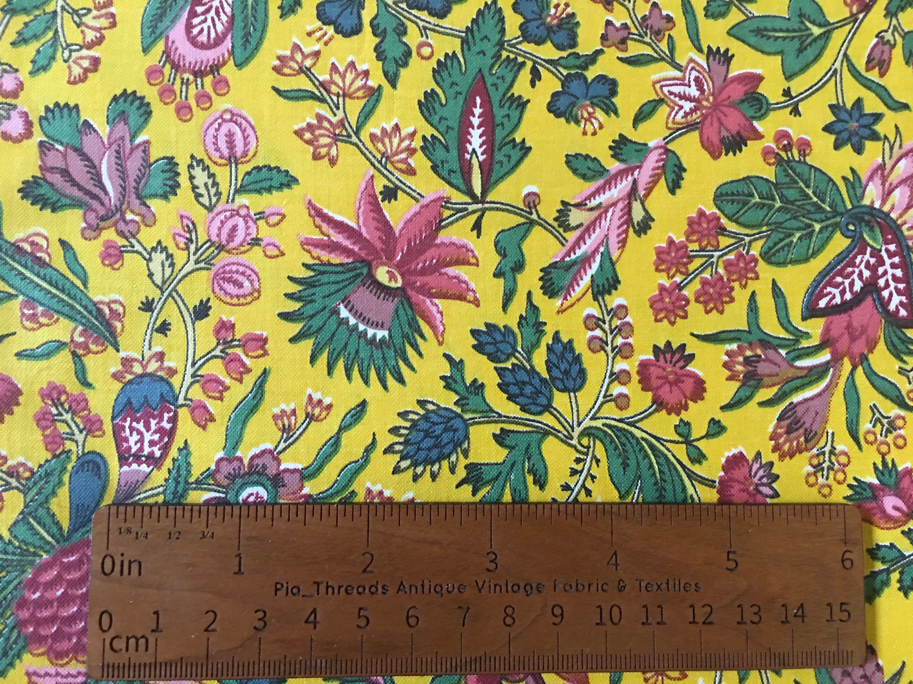 Vintage Jacobean Indienne Floral Polished Cotton Chintz Fabric ...