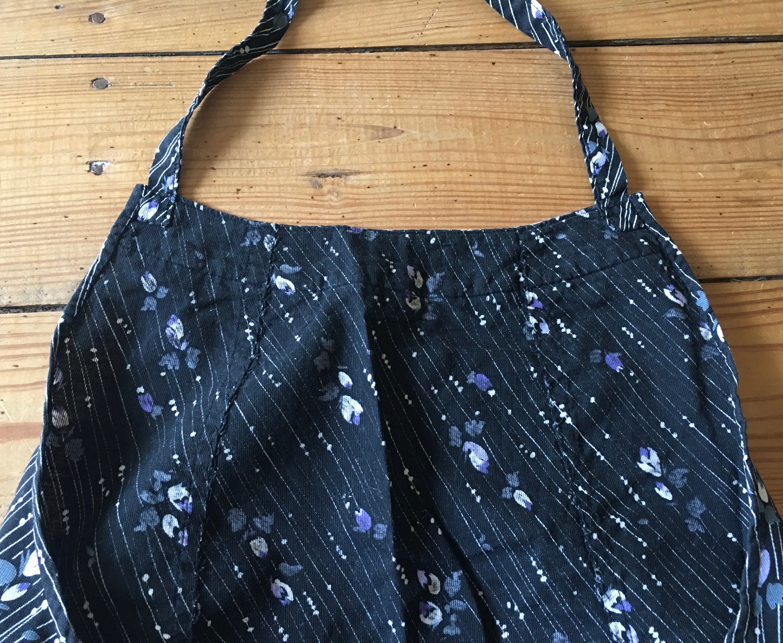 Antique French Apron Geomtric Tulip Floral Cotton Fabric Black Lavender ...