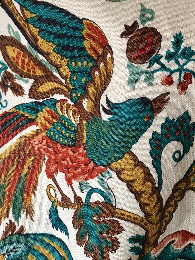 Beautiful Vintage Jacobean Floral Berry Bird Pure Linen Interiors ...