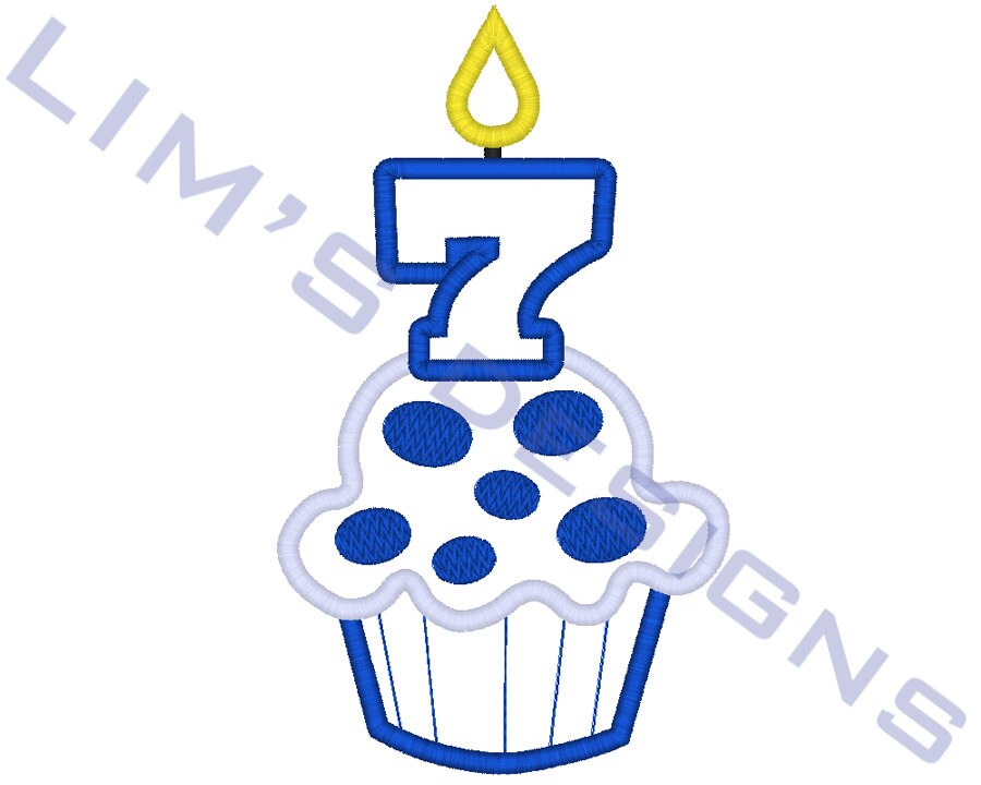 Birthday Cupcake Number 7 Applique Machine Embroidery - Etsy