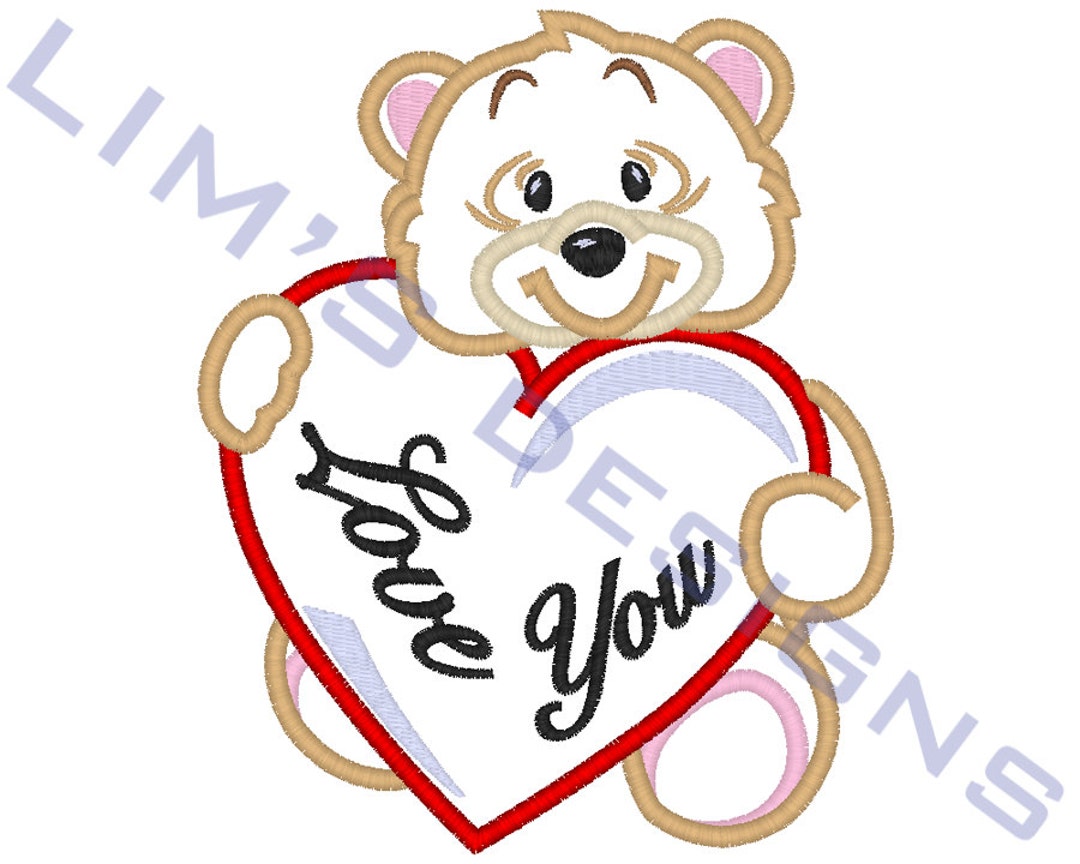 Love Bear Applique Machine Embroidery Design 3 Sizes 4x4, 5x7, 6x10 - Etsy