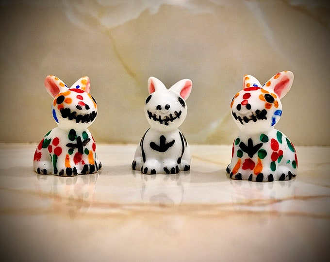 Set of 3 Miniature Day of the Dead Bunny Doll Figurines. Mini Craft ...