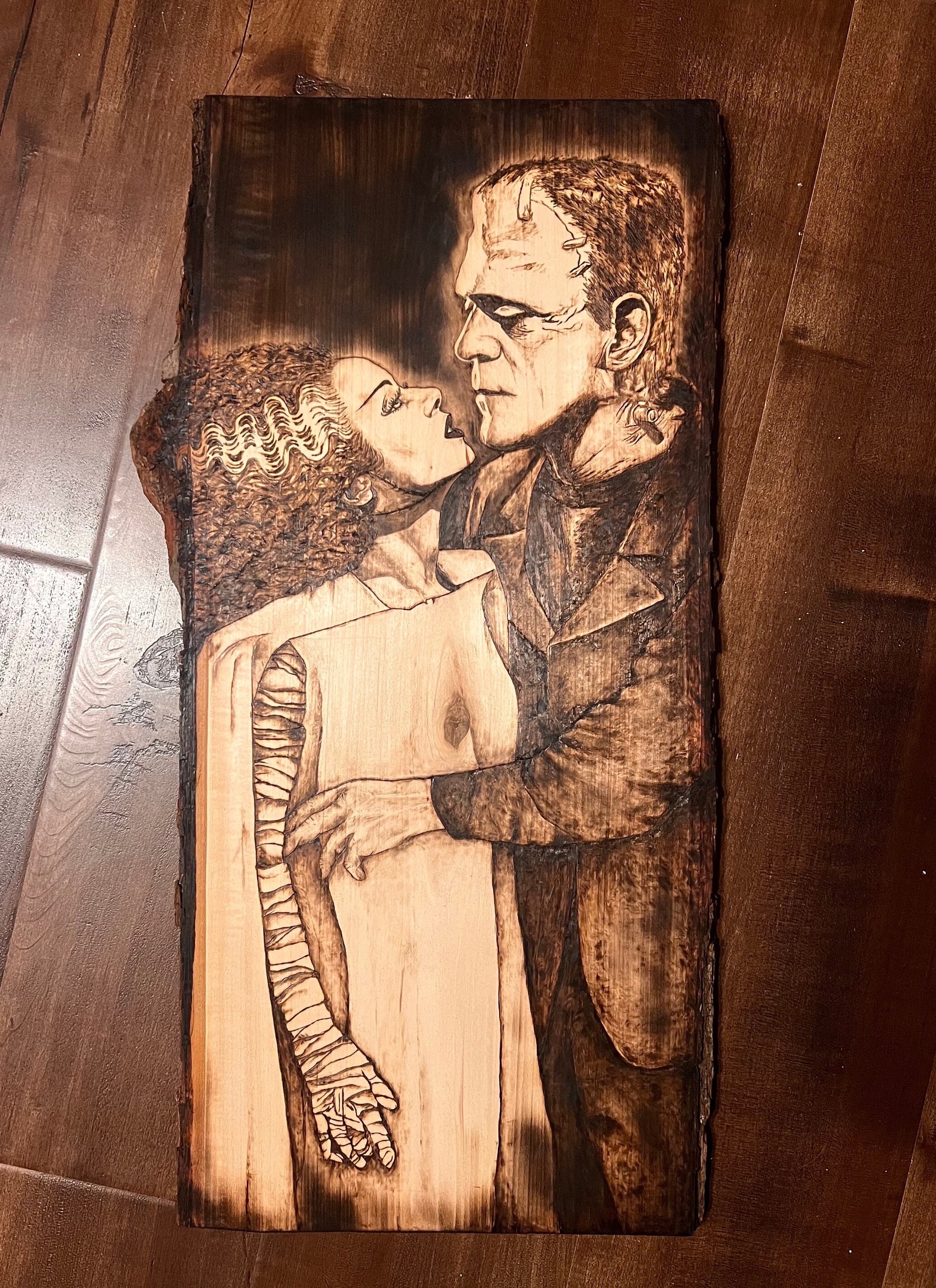 Frankenstein and the Bride Wood Burned Art Plaque Set or Single - Etsy