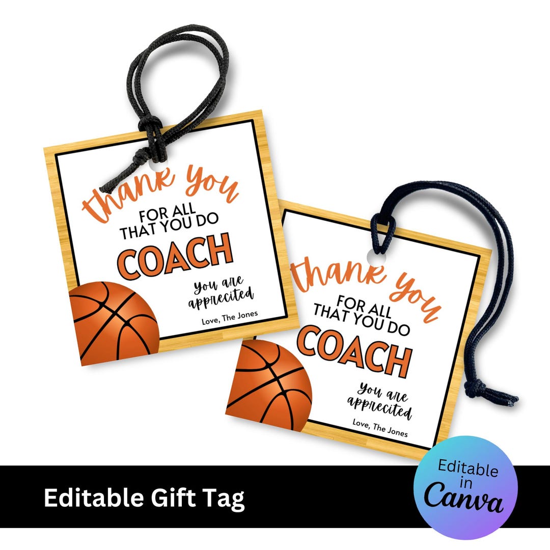 Thank You Coach Basketball 2" X 2 - Coach Gift Tag | School ...