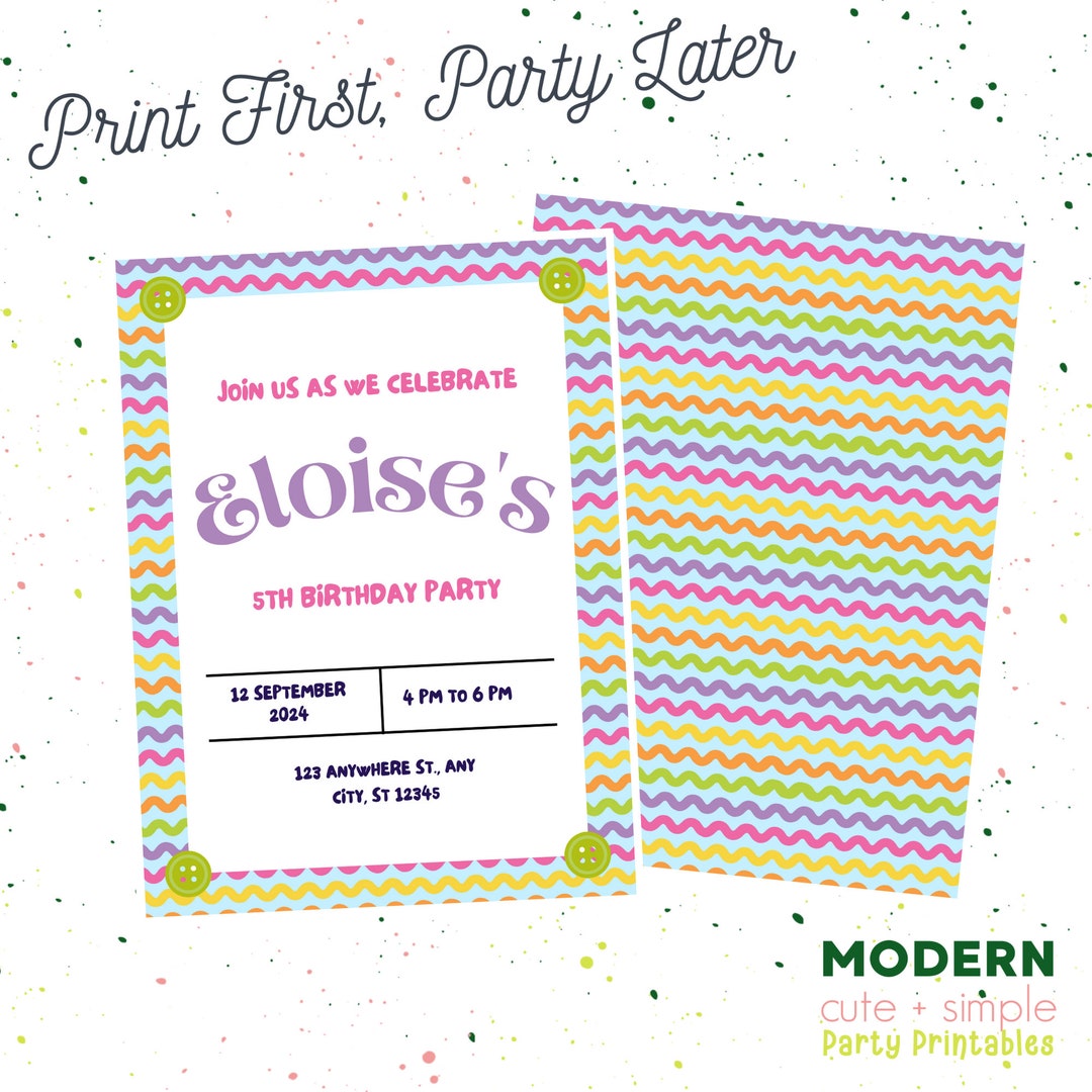 Ric Rac Party Invitation | Pastel Cute Invite | Editable Customizable ...