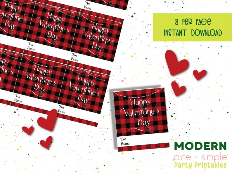 Happy Valentines Day Printable Cards Buffalo Plaid - Etsy