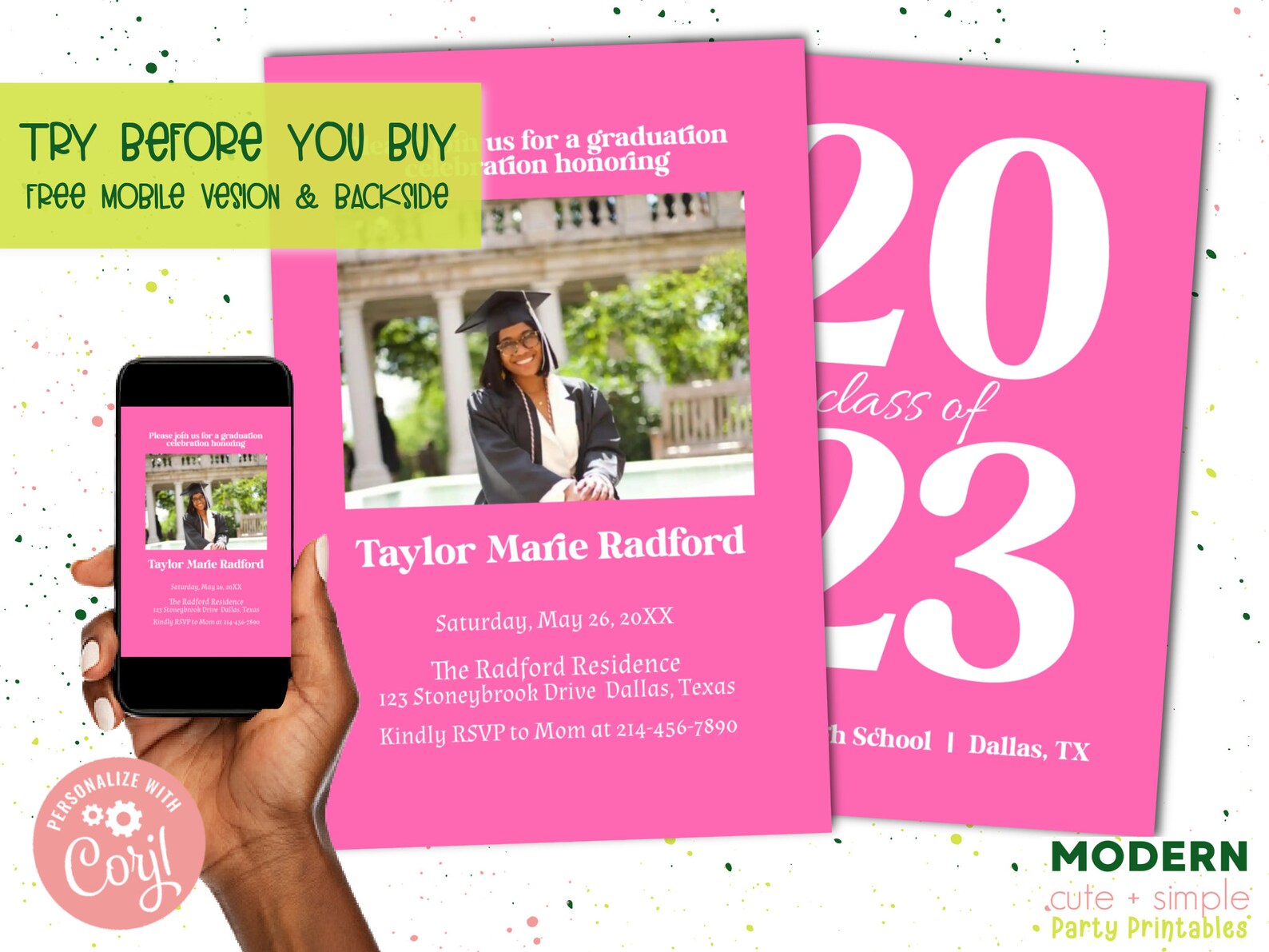 Hot Pink 2023 Graduation Party Invitation Class of 2023 - Etsy