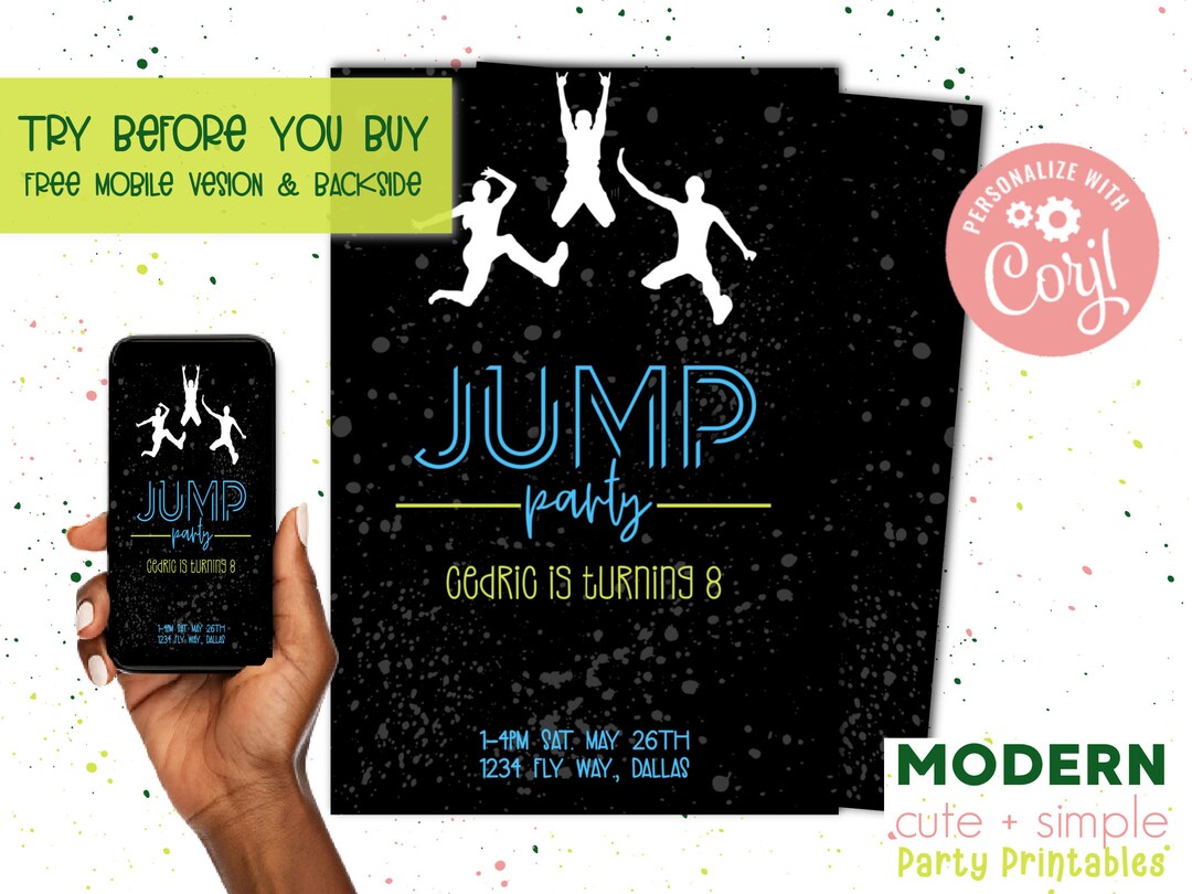 Jump Party Invitation | Birthday Invitation | Party Invite | Editable ...