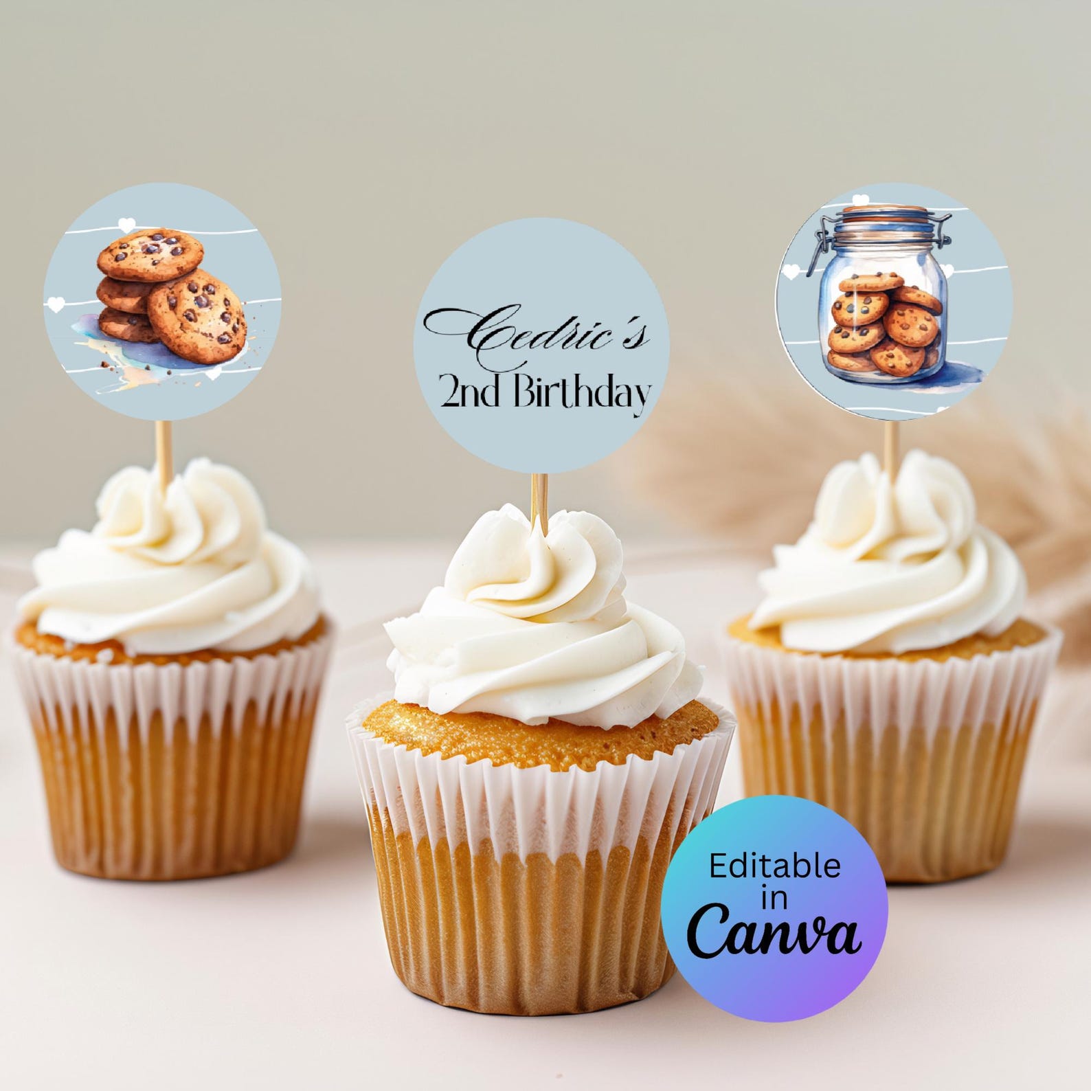 Milk and Cookies Cupcake Topper | 1st 2nd 3rd Party Toppers | Editable ...