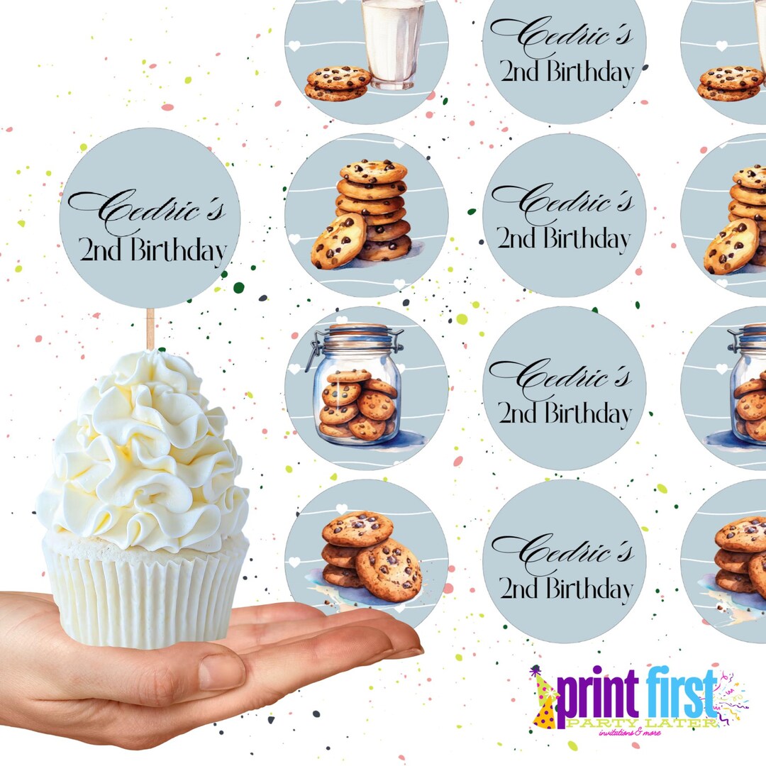 Milk and Cookies Cupcake Topper | 1st 2nd 3rd Party Toppers | Editable ...