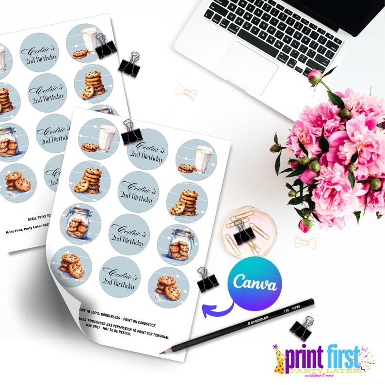 Milk and Cookies Cupcake Topper | 1st 2nd 3rd Party Toppers | Editable ...