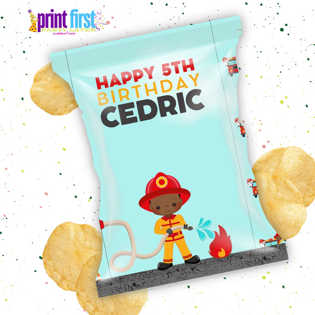 Little Fireman Party Chip Bag Template | Firetruck Firefighter Party ...