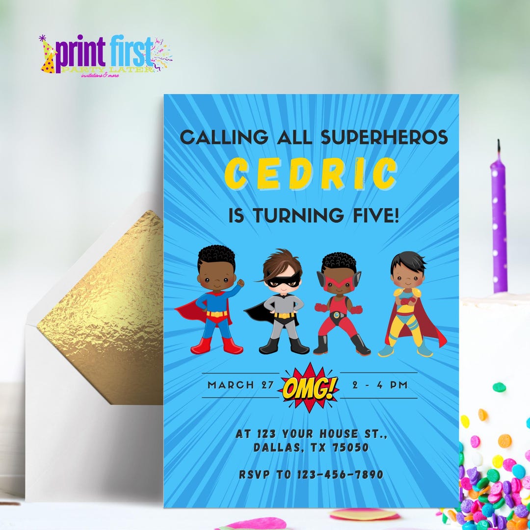 Calling All Superheroes Invitation 5x7 | Superhero WOW Bang Pow Party ...