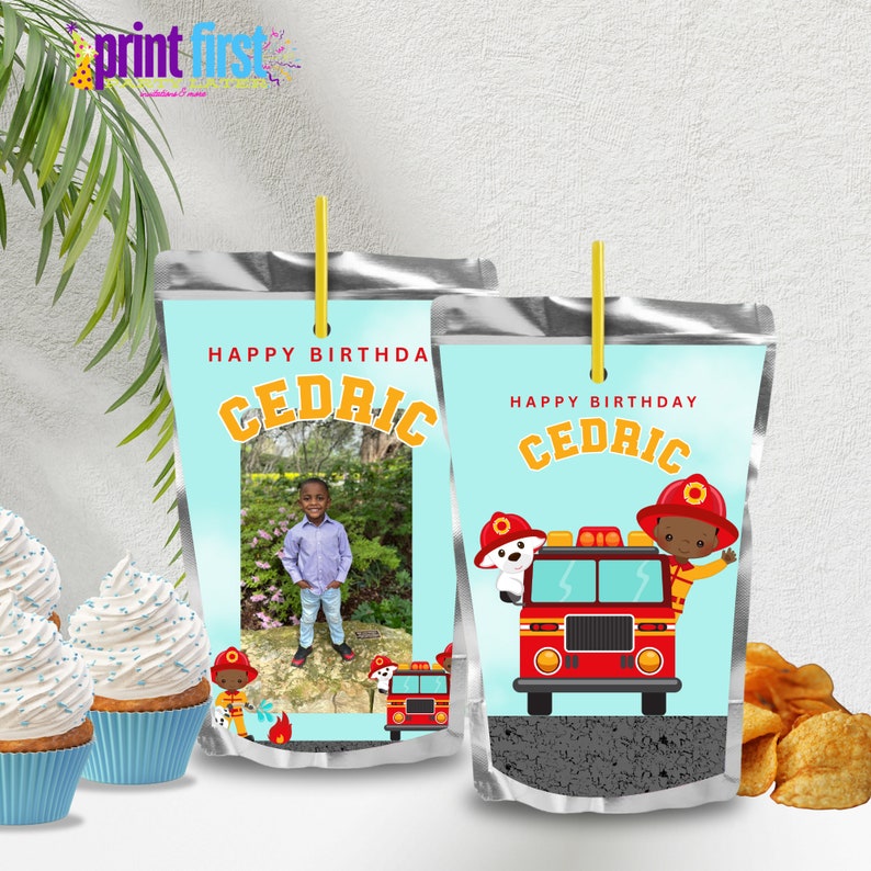 Little Fireman Party Juice Pouch | Firetruck Firefighter Party ...