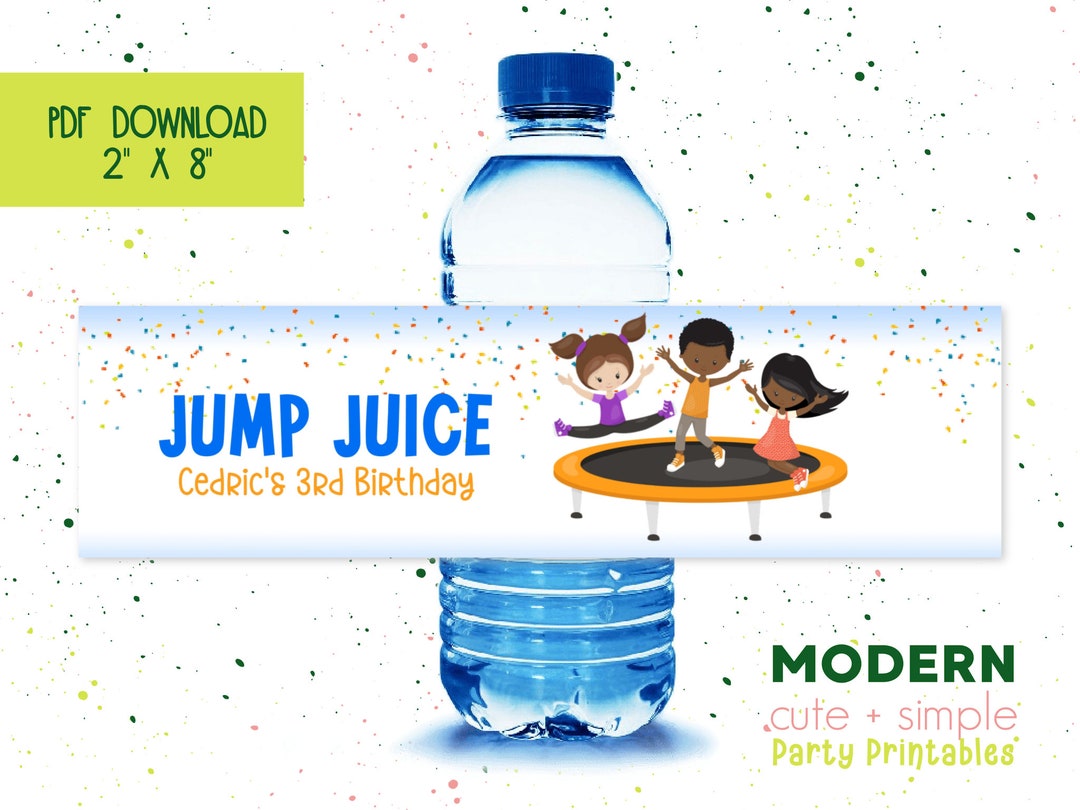 Trampoline Invitation Water Bottle Cover Label Instant Download ...