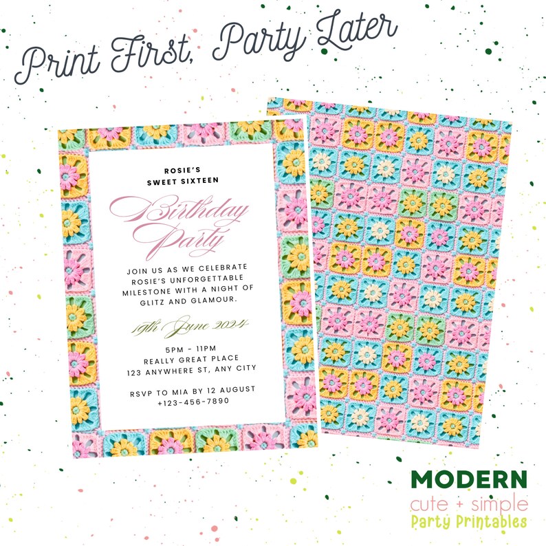 Granny Squares Quilt Party Invitation | Trendy Cute Invite | Editable ...