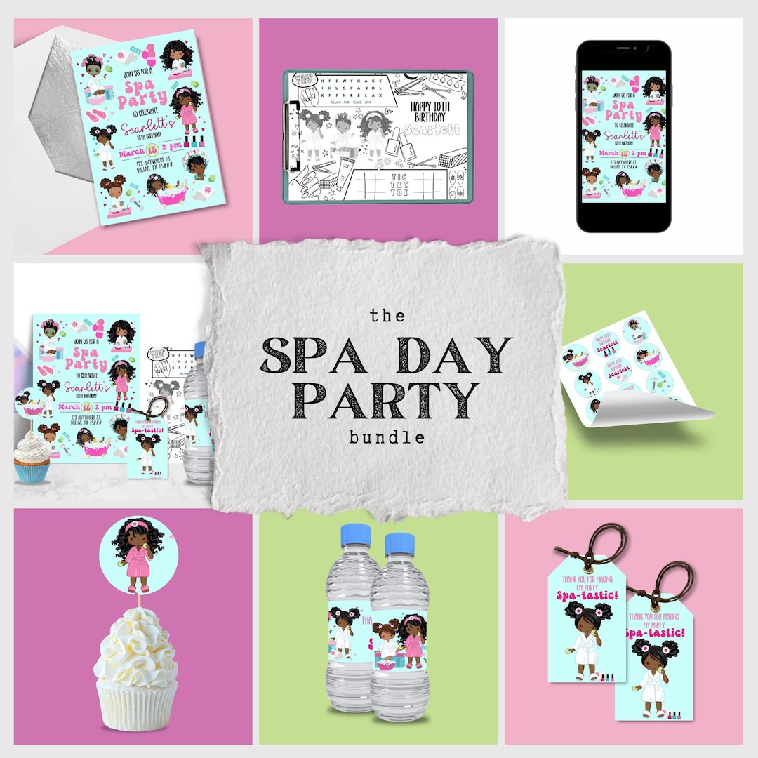 Spa Day Party BUNDLE | Girls Slumber Party | Editable Customizable ...