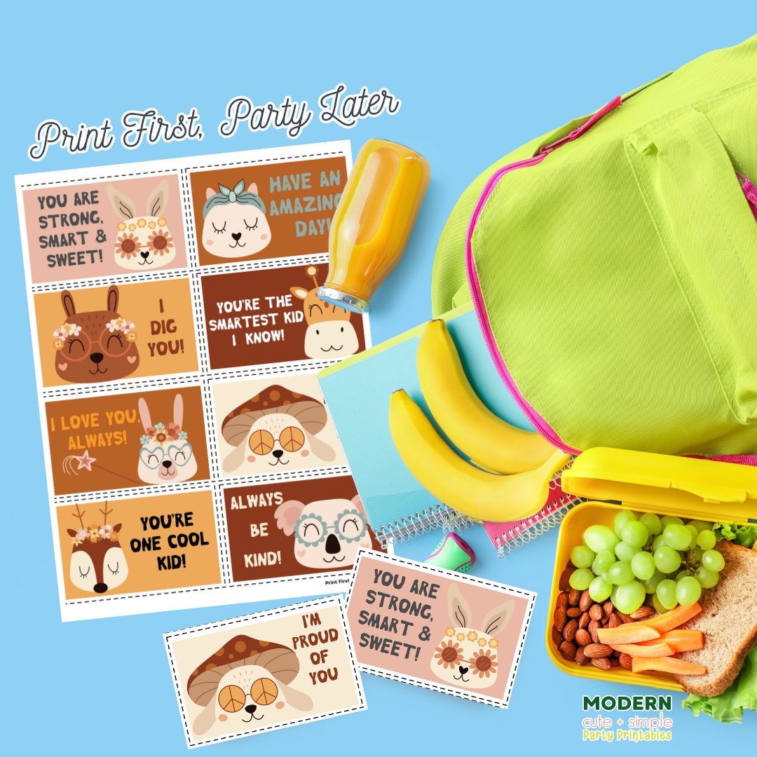 8 Boho Animals Lunch Box Notes for Kids | Printable Digital Download ...