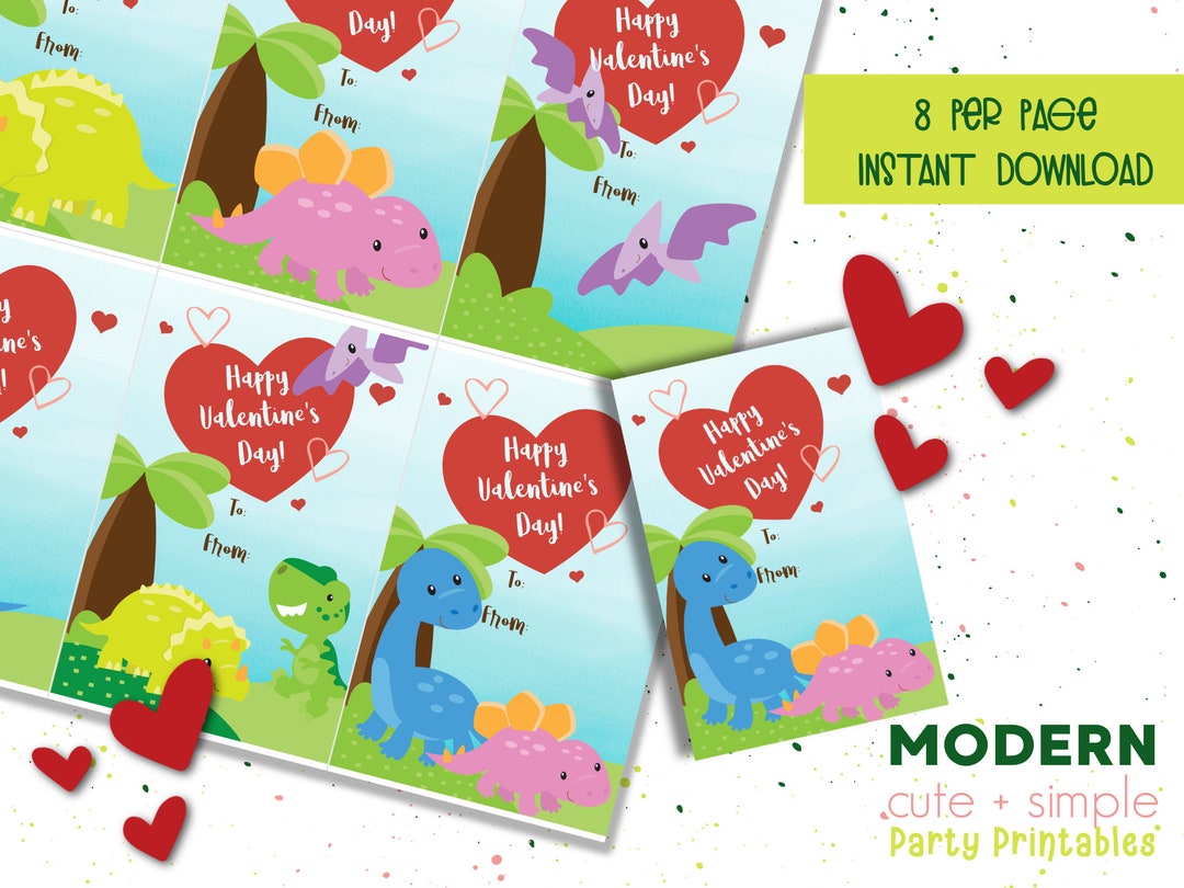Dinosaur Valentines Day Printable Cards | Cute Dino School Gift Card ...