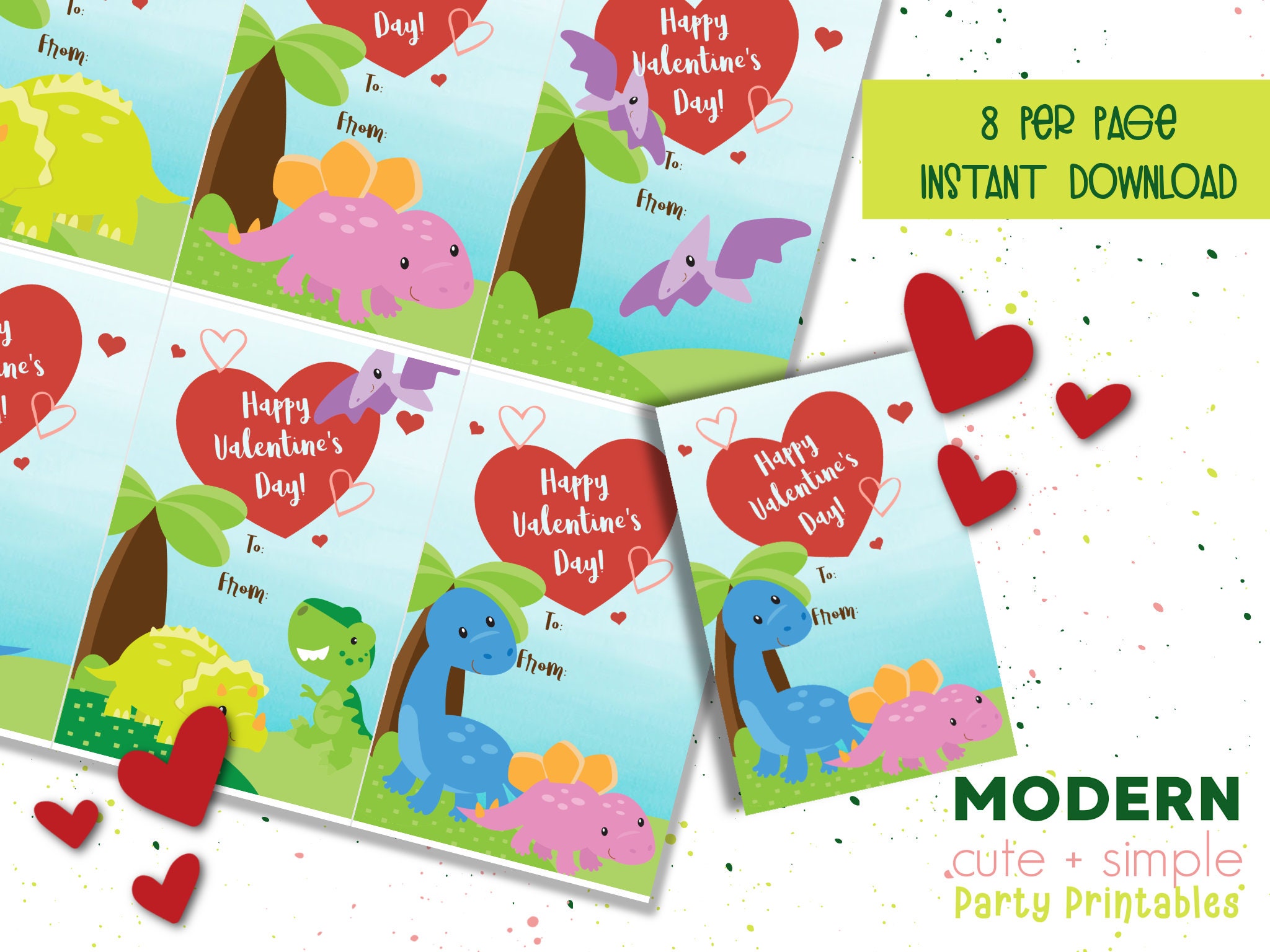 Dinosaur Valentines Day Printable Cards Cute Dino School - Etsy