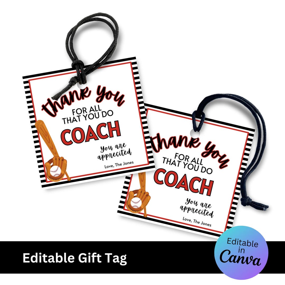 Thank You Coach Baseball 2" X 2 - Coach Gift Tag | School Appreciation ...