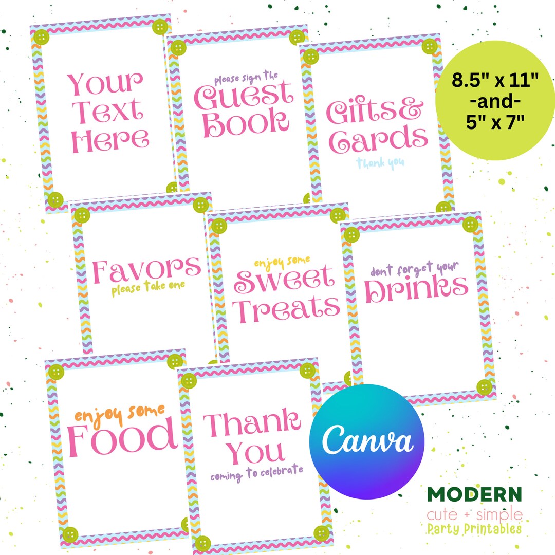 Ric Rac Birthday Party Sign Table Sign Package Bundle | Pastel Cute Zig ...