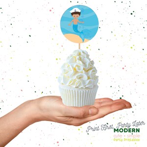 Merboy Mermaid Boy Birthday Cupcake Toppers Printable Template | Summer ...