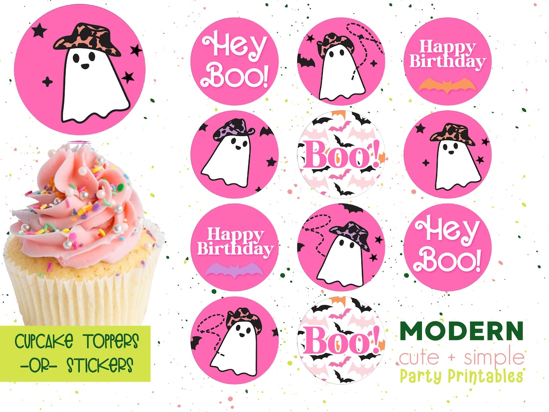 Ghost Cowgirl Costume Party Cupcake Toppers | Ghoul Birthday Stickers ...