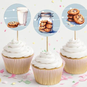 Milk and Cookies Cupcake Topper | 1st 2nd 3rd Party Toppers | Editable ...