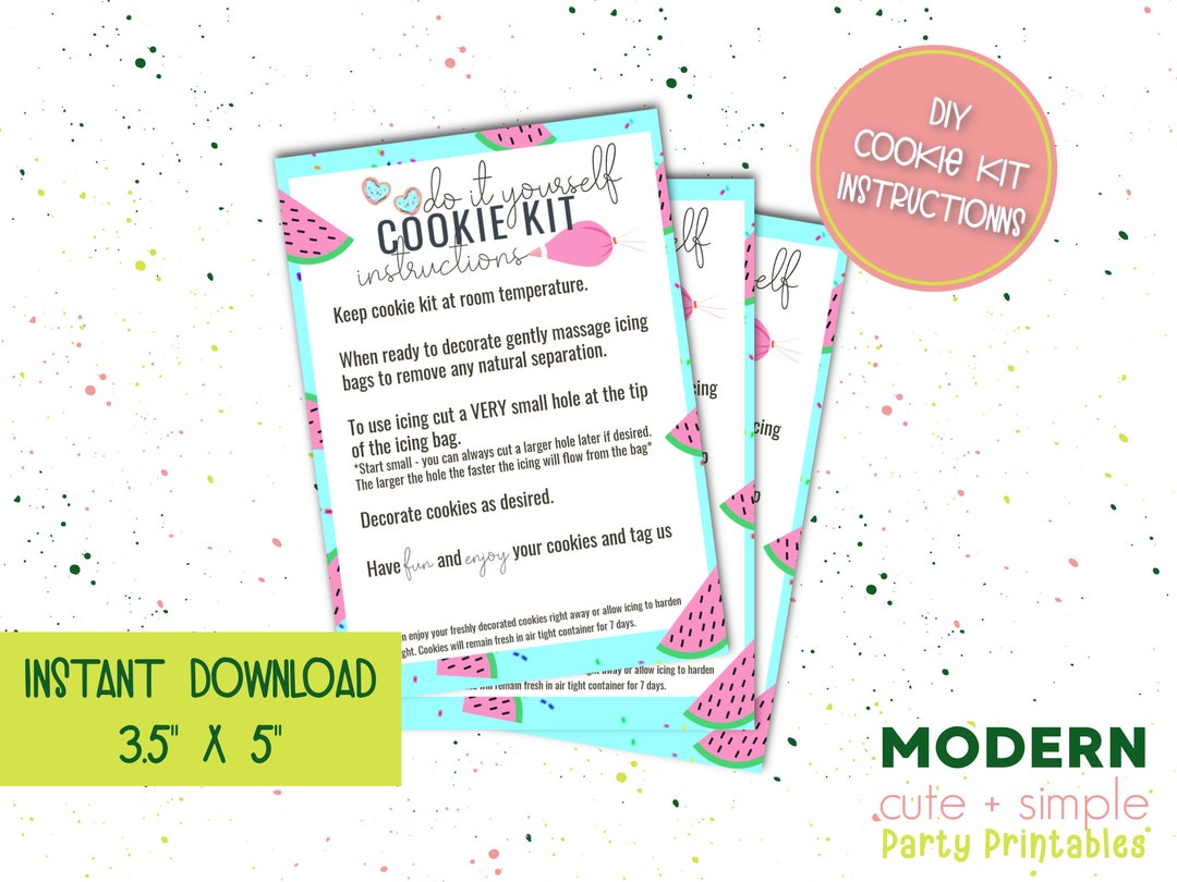 Watermelon DIY Cookie Kit Instruction Card - 3.5" X 5"- Printable ...
