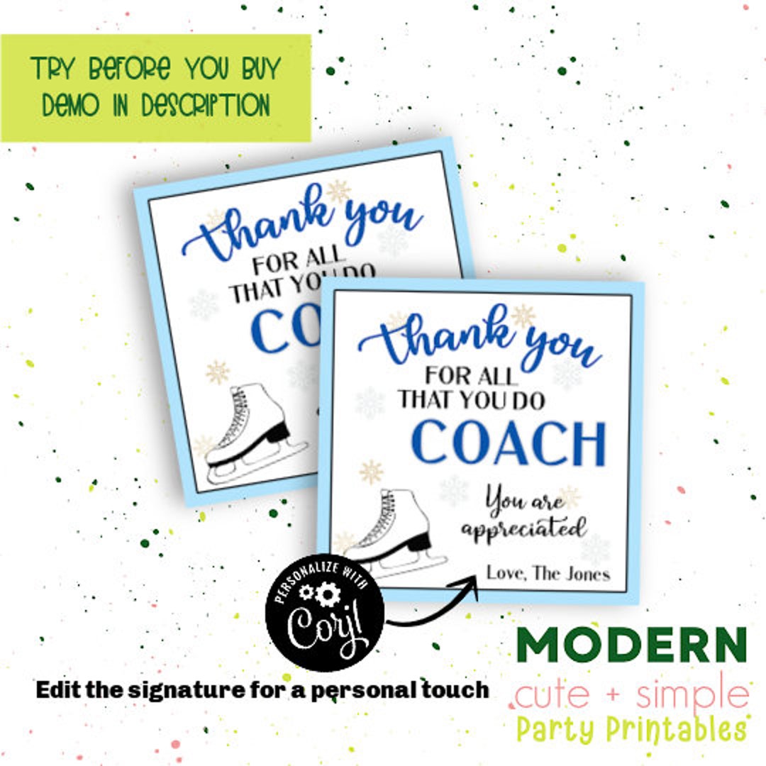 Thank You Coach Ice Skating 2 X 2 Coach Gift Tag, School Appreciation ...